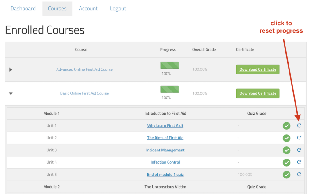 How do I retake a course? - First Aid for Free