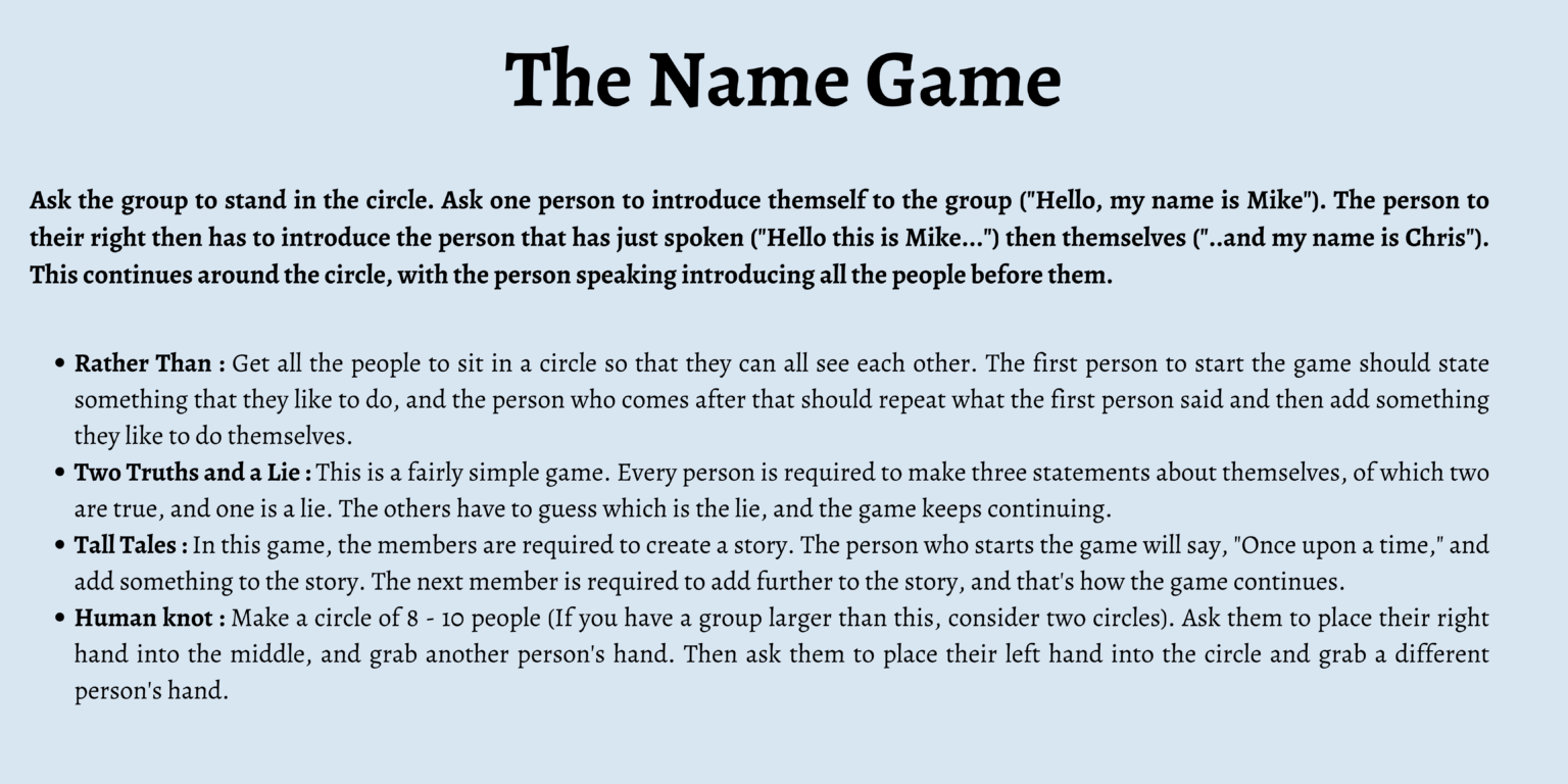 Icebreaker activities for groups - First Aid for Free